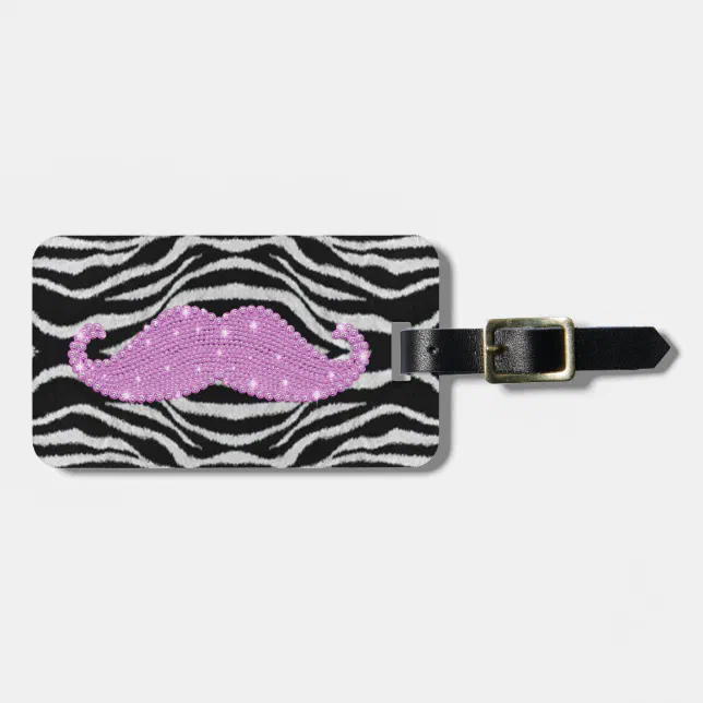 Zebra Stripes And Pink Bling Mustache Luggage Tag | Zazzle