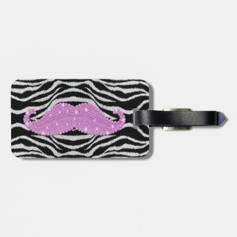 Zebra Stripes And Pink Bling Mustache Luggage Tag | Zazzle