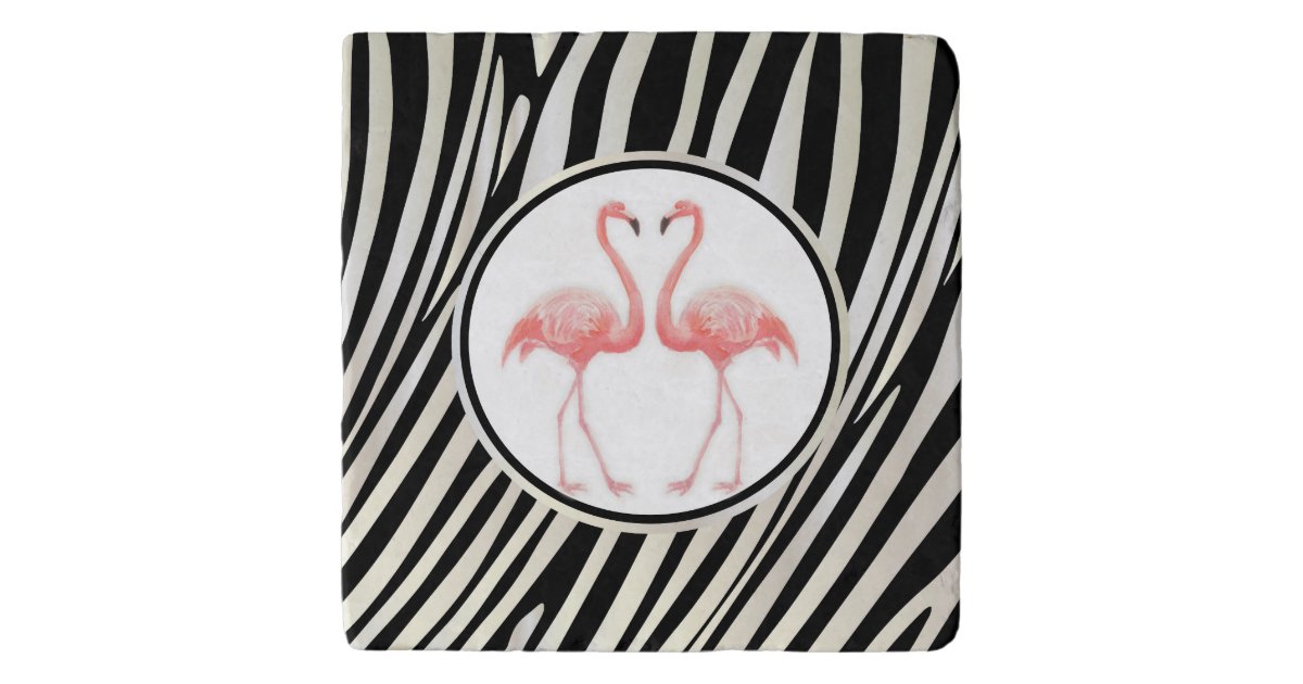 Zebra Stripes Black & Whit Pattern Pink Flamingo Trivet | Zazzle