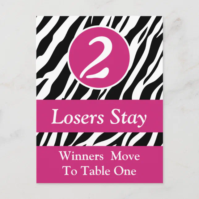 Zebra Wild Animal Print Bunco Table Number Card #2 | Zazzle