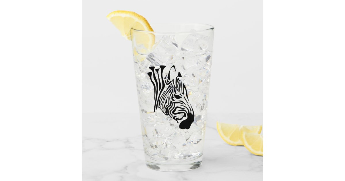 Zebra with Twisted Black Stripes Glass | Zazzle