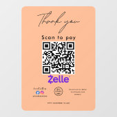 Zelle QR Code Logo Thank you Scan to Pay Window Cling | Zazzle