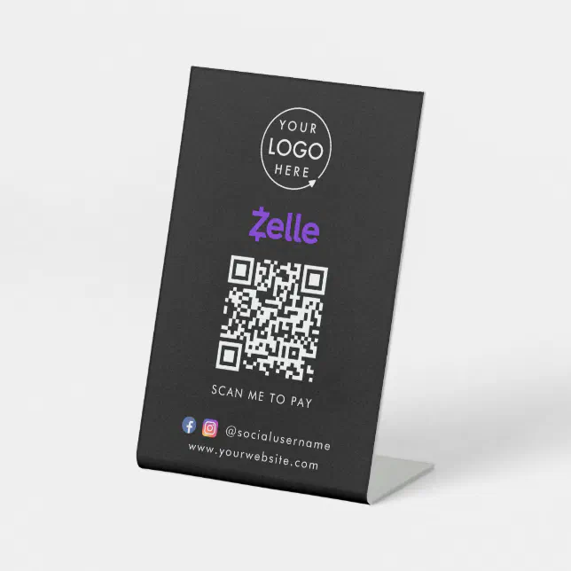 Zelle QR Code Payment | Black Scan to Pay Business Pedestal Sign | Zazzle