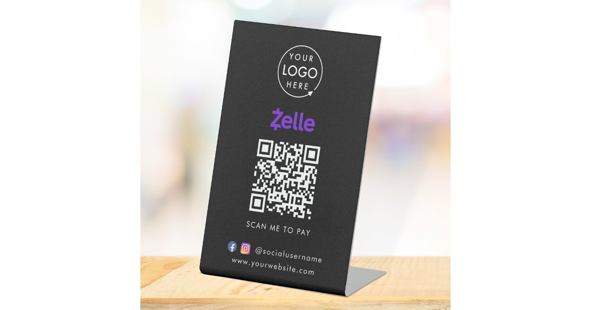 Zelle QR Code Payment | Black Scan to Pay Business Pedestal Sign | Zazzle