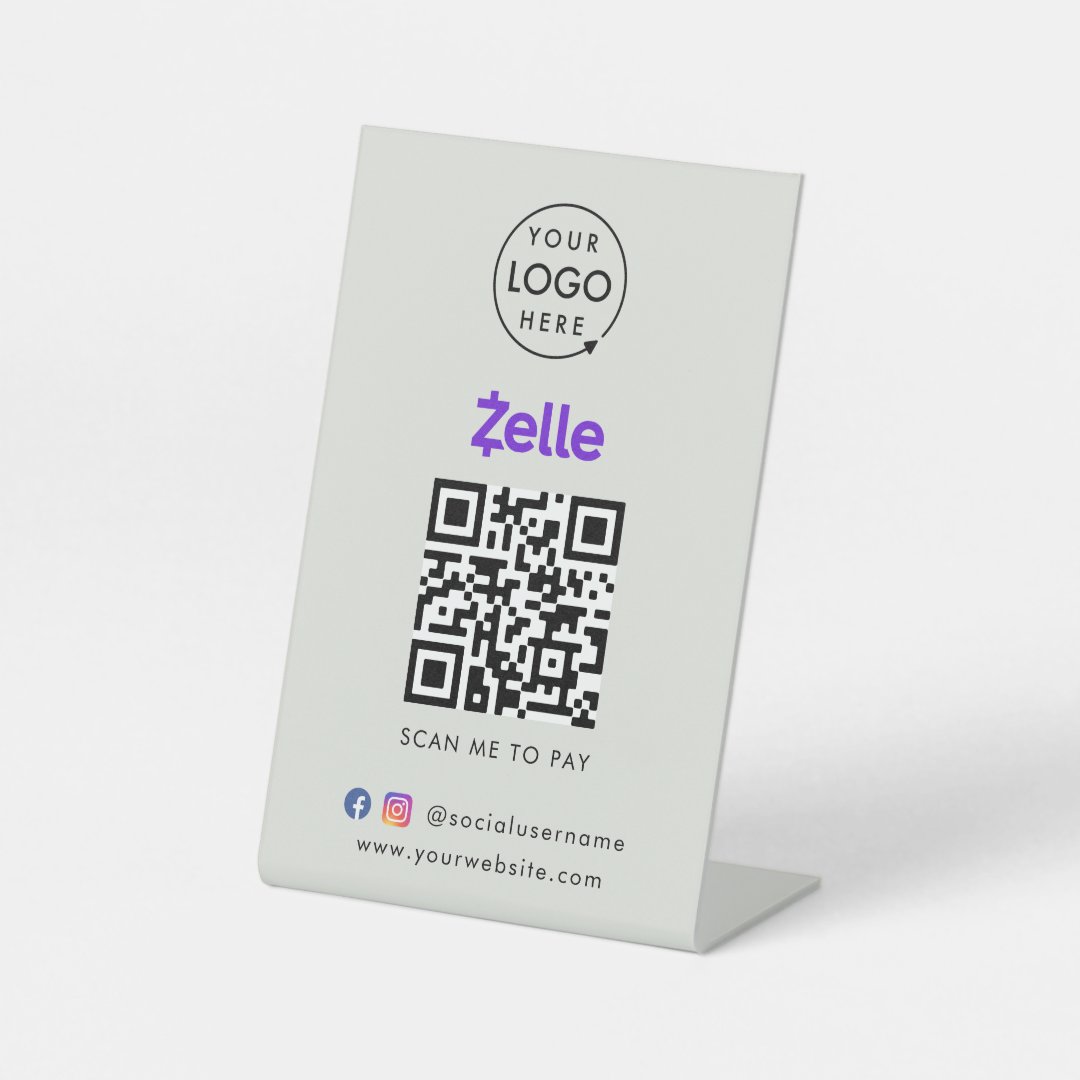 Zelle QR Code Payment | Scan to Pay Business Gray Pedestal Sign | Zazzle