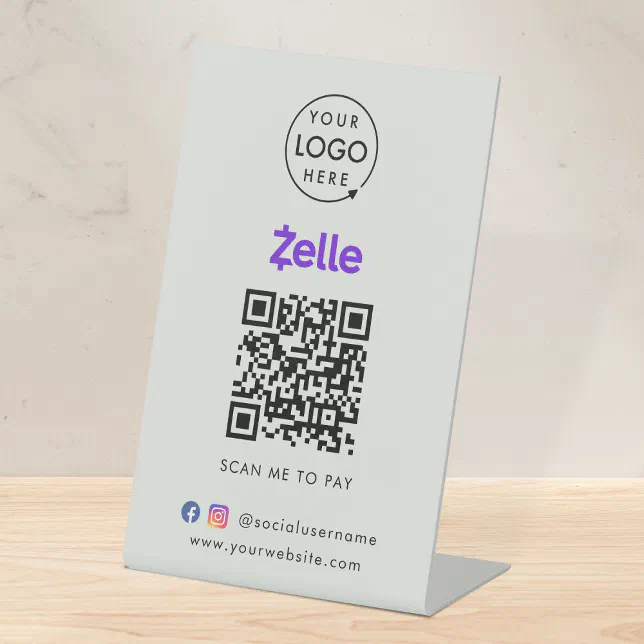 Zelle QR Code Payment | Scan to Pay Business Gray Pedestal Sign | Zazzle
