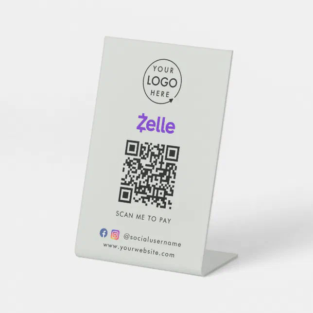 Zelle QR Code Payment | Scan to Pay Business Gray Pedestal Sign | Zazzle