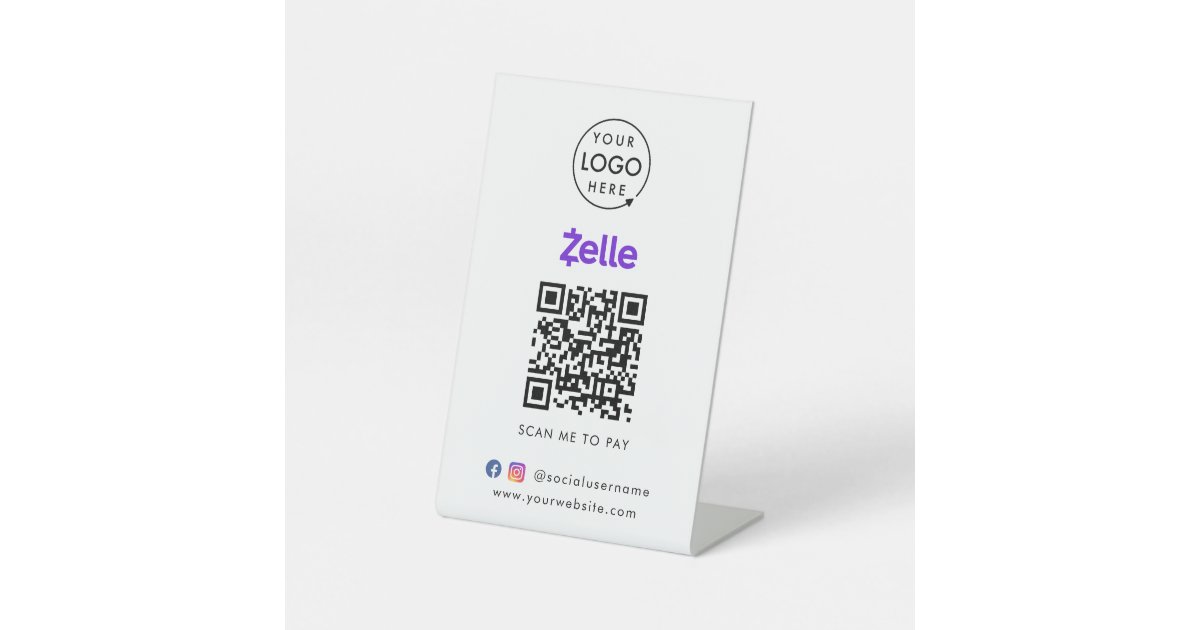 Zelle QR Code Payment | Scan to Pay Business Logo Pedestal Sign | Zazzle