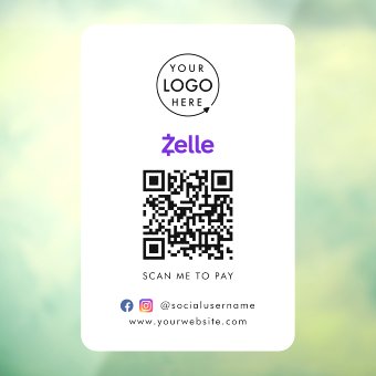 Zelle QR Code Payment | Scan to Pay Business Logo Window Cling | Zazzle