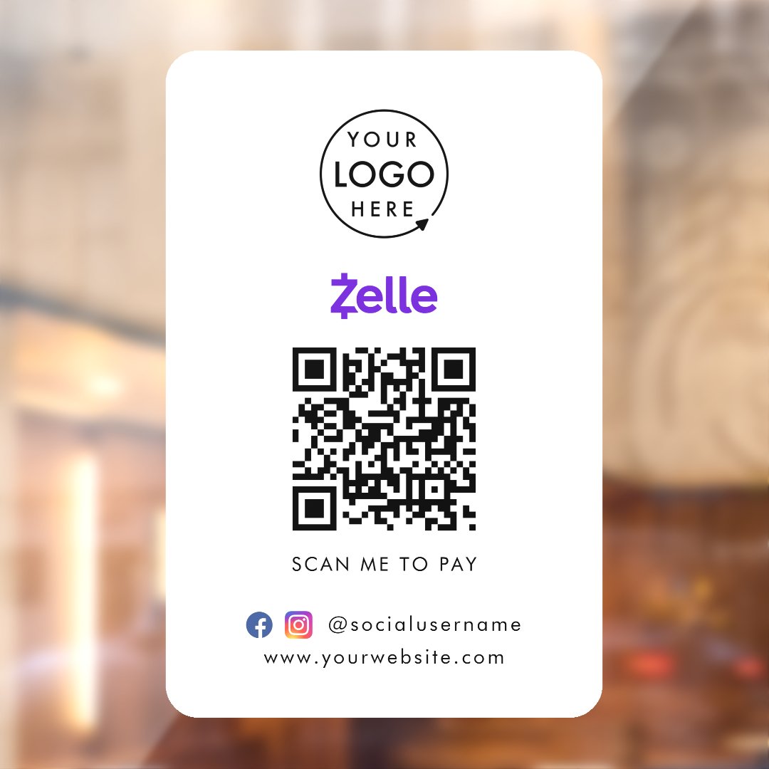 Zelle QR Code Payment | Scan to Pay Business Logo Window Cling | Zazzle