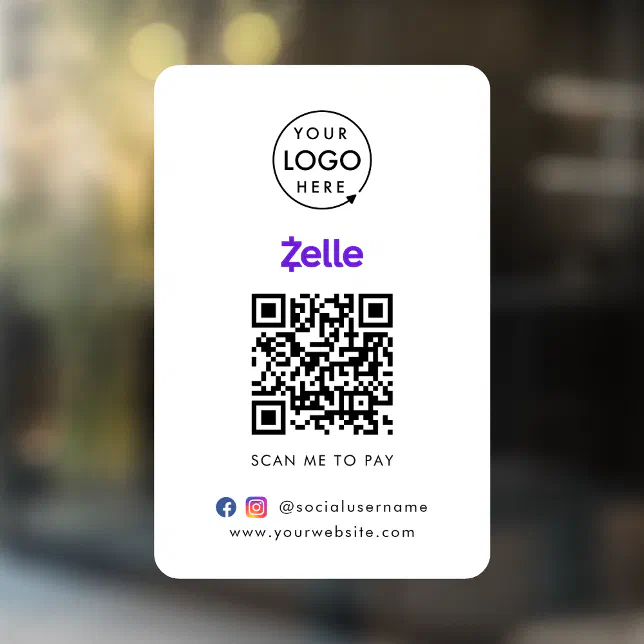 Zelle QR Code Payment | Scan to Pay Business Logo Window Cling | Zazzle