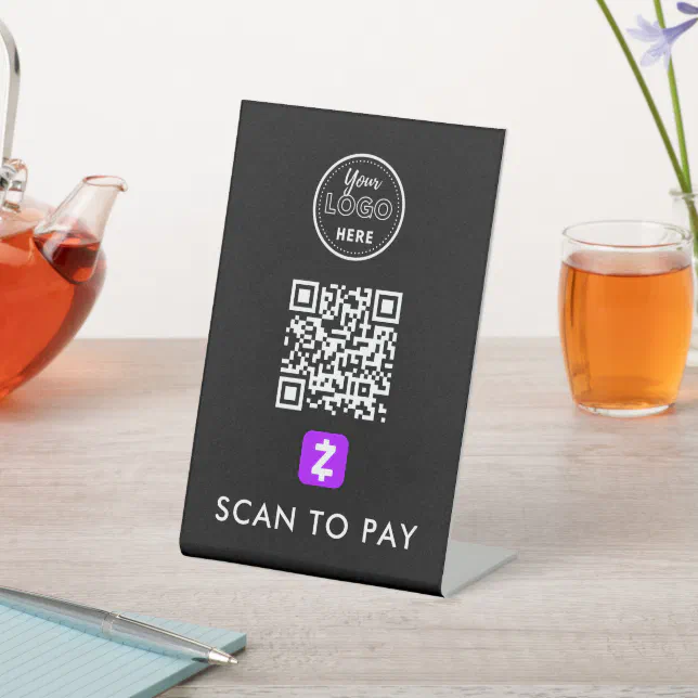 Zelle QR Code Scan to Pay Modern Logo Black Pedestal Sign | Zazzle
