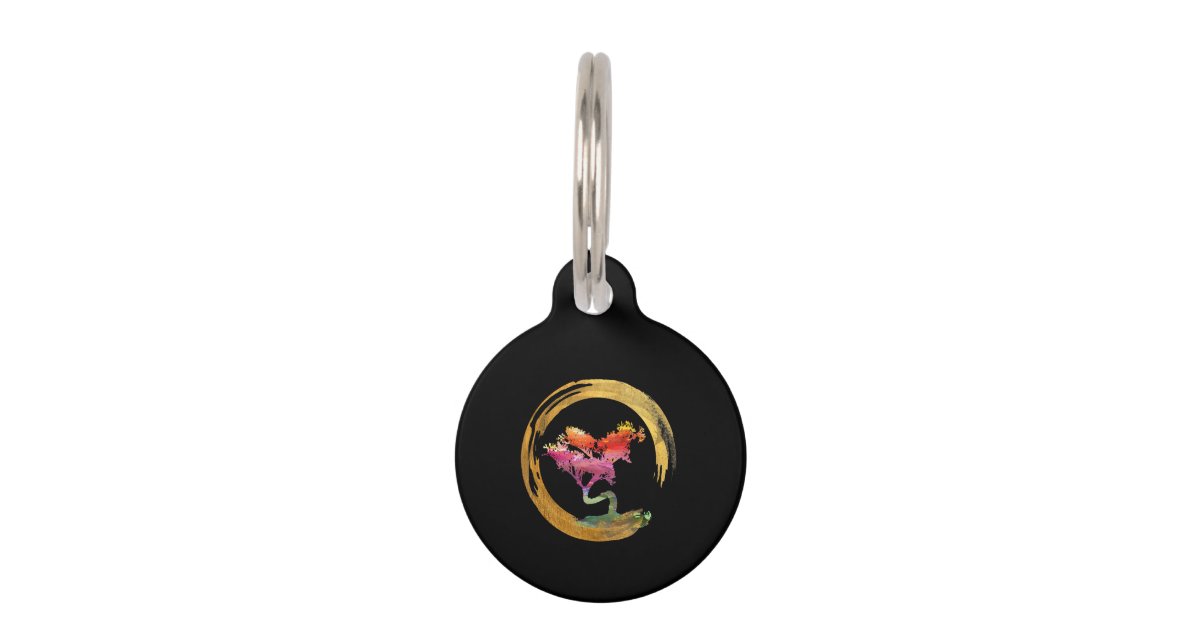Zen Bonsai Tree Japanese Circle Enso Asian Art Pet ID Tag | Zazzle