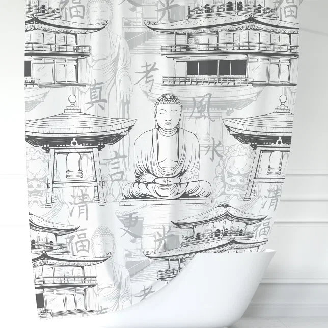 Zen Buddha and Pagoda Oriental Art Shower Curtain | Zazzle