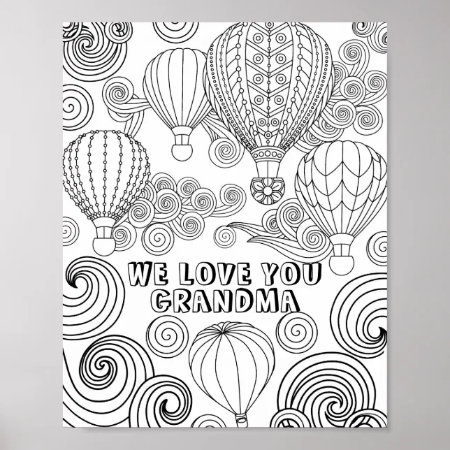 Zen Doodle Art Swirls Balloons Adult Coloring Poster | Zazzle
