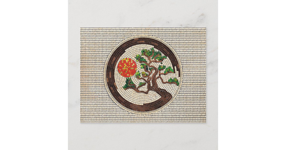 Zen Enso Circle and Bonsai Tree Mosaic Postcard | Zazzle