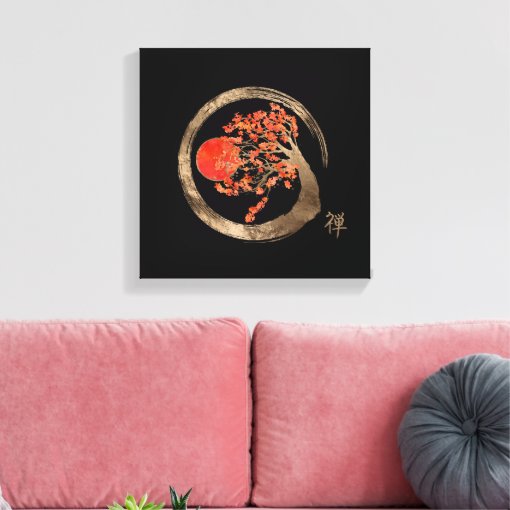 Zen Enso Circle and Golden Sakura Tree Canvas Print | Zazzle