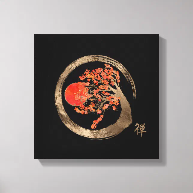 Zen Enso Circle and Golden Sakura Tree Canvas Print | Zazzle
