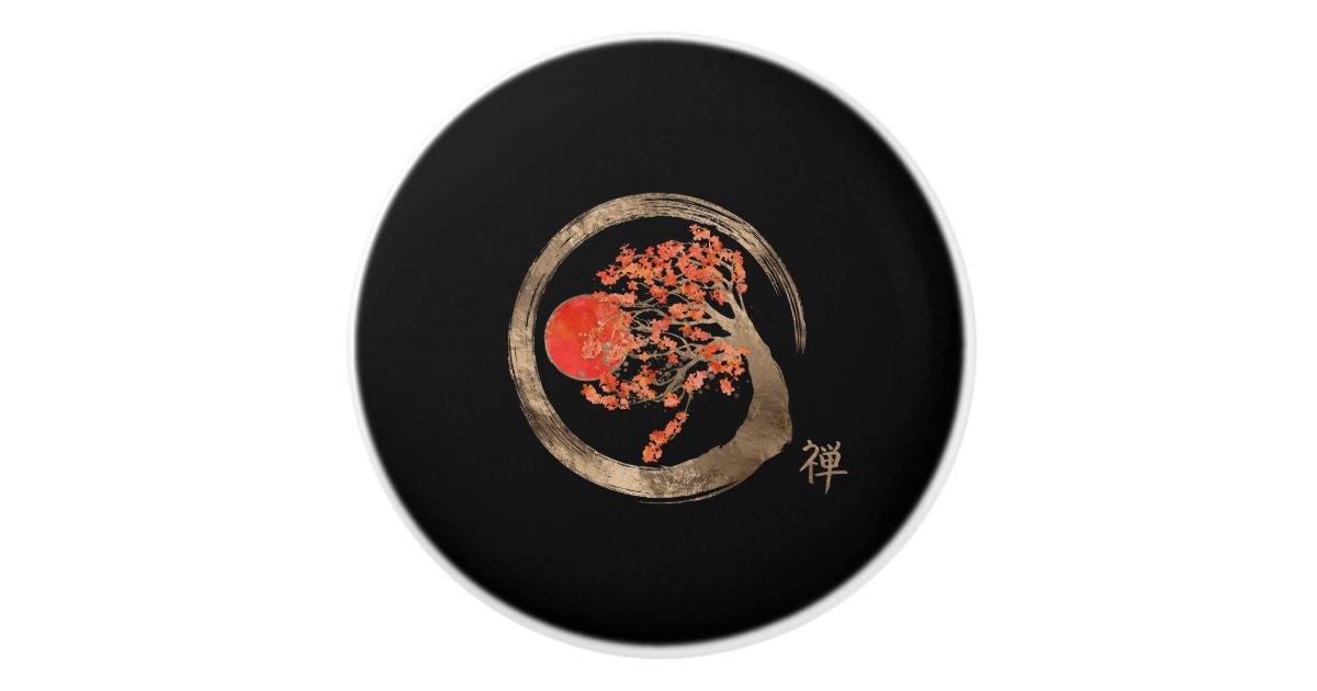 Zen Enso Circle and Golden Sakura Tree Ceramic Knob | Zazzle