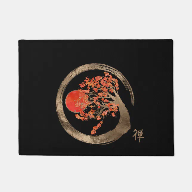 Zen Enso Circle and Golden Sakura Tree Doormat | Zazzle