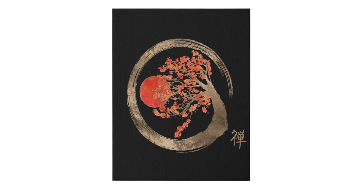 Zen Enso Circle and Golden Sakura Tree Faux Canvas Print | Zazzle