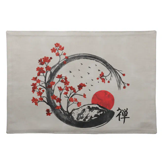 Zen Enso Circle and Sakura Branches Cloth Placemat | Zazzle