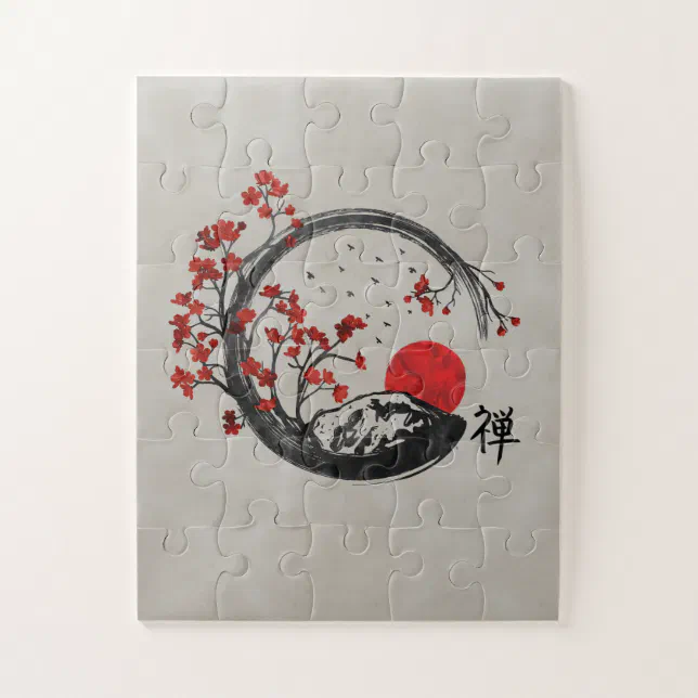 Zen Enso Circle and Sakura Branches Jigsaw Puzzle | Zazzle