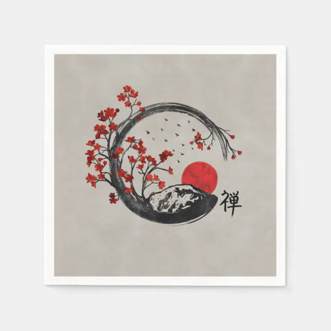 Zen Enso Circle and Sakura Branches Napkins | Zazzle
