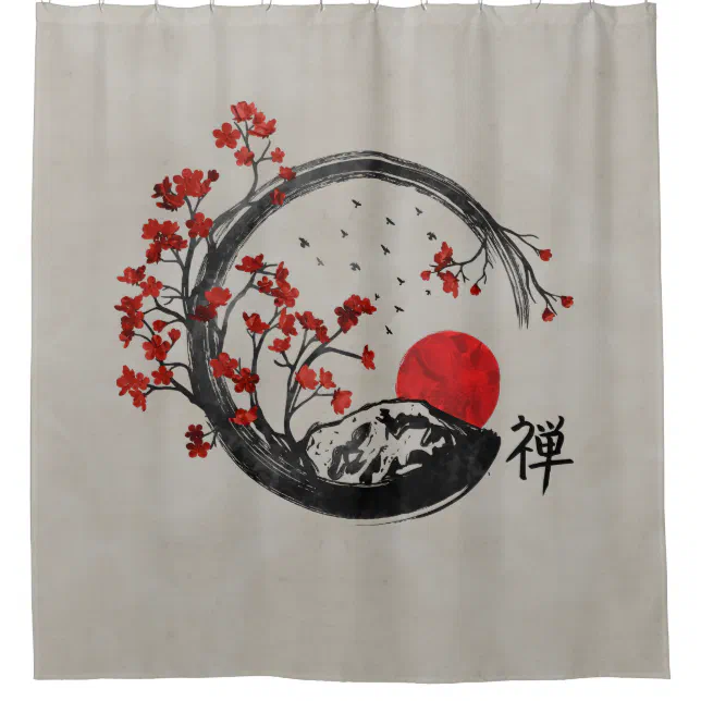 Zen Enso Circle and Sakura Branches Shower Curtain | Zazzle