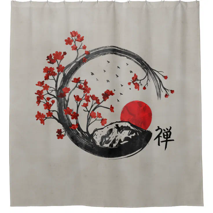 Zen Enso Circle and Sakura Branches Shower Curtain | Zazzle
