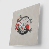 Zen Enso Circle and Sakura Branches Square Wall Clock | Zazzle