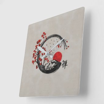 Zen Enso Circle and Sakura Branches Square Wall Clock | Zazzle
