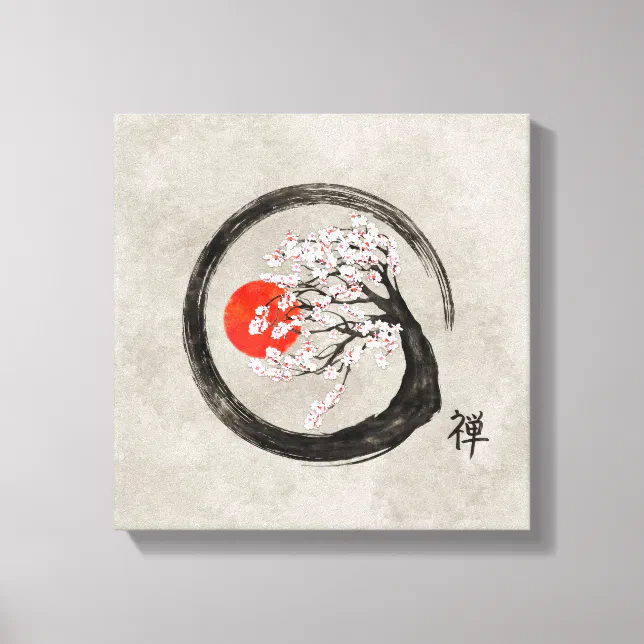 Zen Enso Circle and Sakura Tree on Canvas | Zazzle