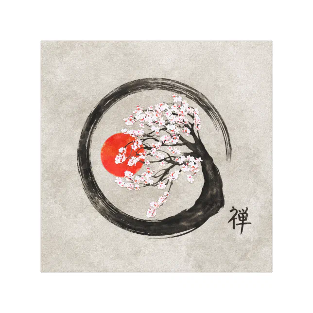 Zen Enso Circle and Sakura Tree on Canvas | Zazzle