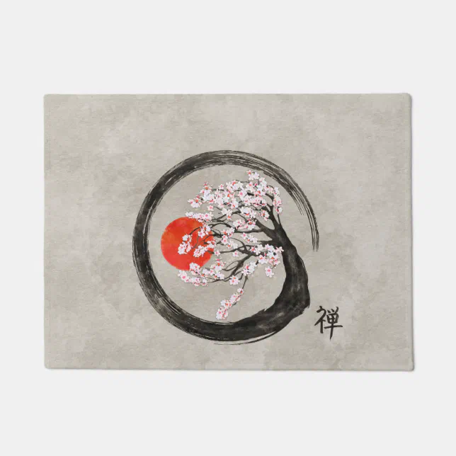 Zen Enso Circle and Sakura Tree on Canvas Doormat | Zazzle