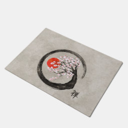 Zen Enso Circle and Sakura Tree on Canvas Doormat | Zazzle