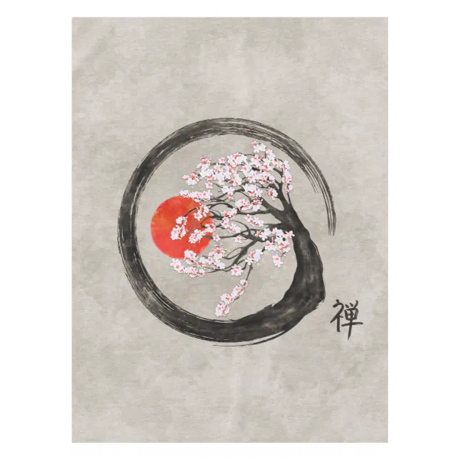 Zen Enso Circle and Sakura Tree on Canvas Tablecloth | Zazzle