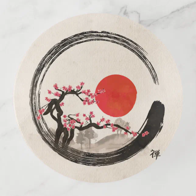 Zen Enso Circle and Sakura Tree Trinket Tray | Zazzle