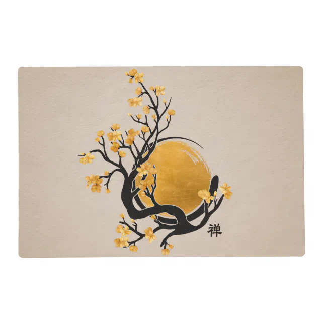Zen Enso Circle, Golden Sun and Sakura Blossom Placemat | Zazzle