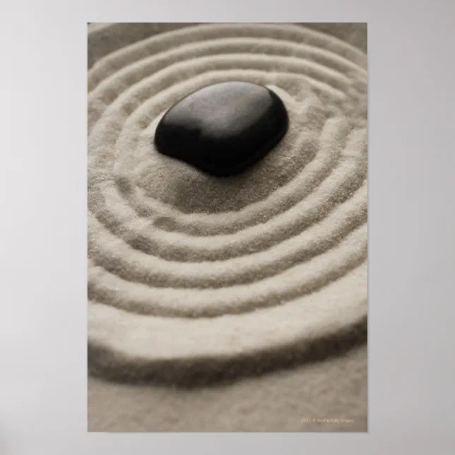 zen garden with pebble detail on raked sand poster | Zazzle