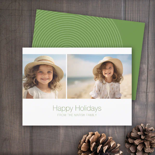 Zen Line Art Green - 2 Photo - Minimal Holiday Card | Zazzle