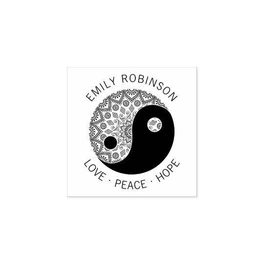 Zen Mandala Yin Yang Love Peace Hope Custom Name Rubber Stamp | Zazzle.com