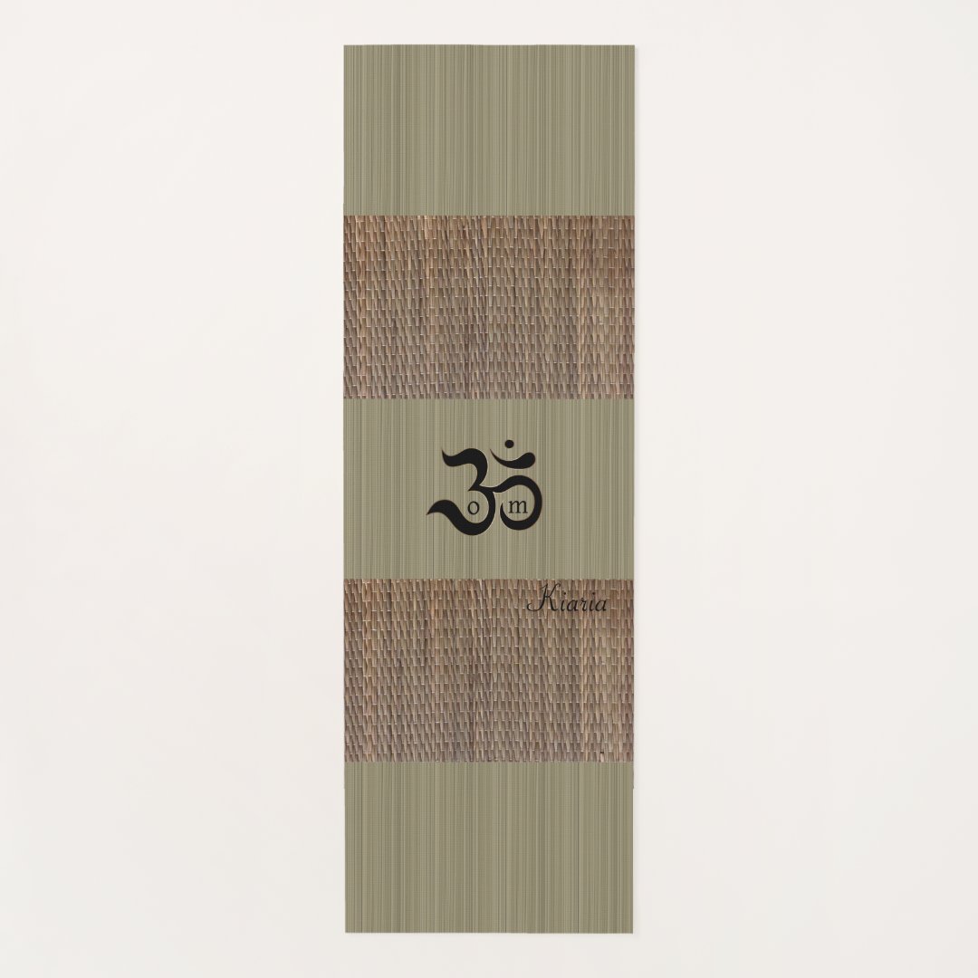 Zen Om green tatami print rustic custom name Yoga Mat | Zazzle