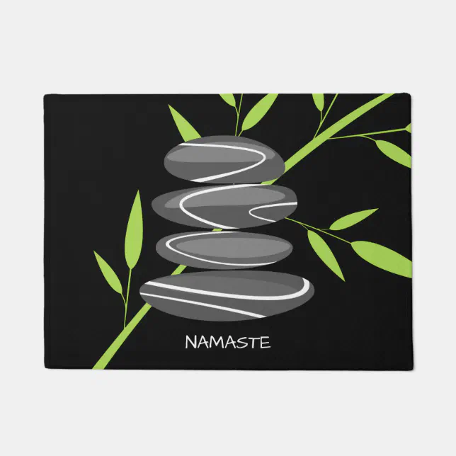 Zen pebble stones stacking & bamboo print door mat | Zazzle