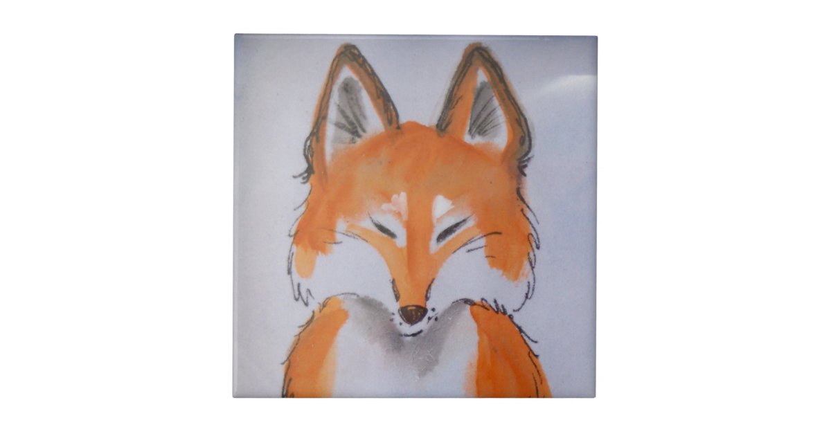Zen Red Fox Art Minimal White Animal Painting Ceramic Tile | Zazzle
