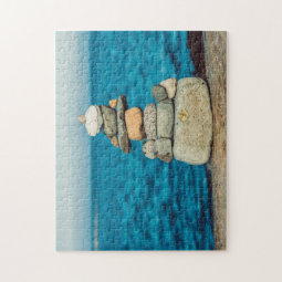 Zen Stacked Rocks on the Beach Jigsaw Puzzle | Zazzle