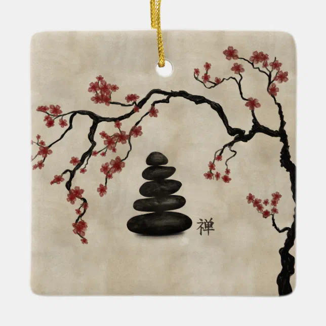 Zen stones Sakura Tree Ceramic Ornament | Zazzle