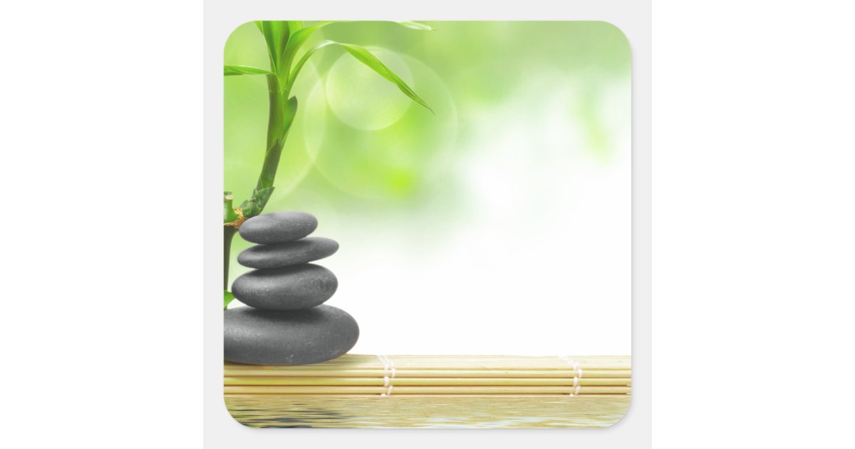 Zen tranquility water garden by healing love square sticker | Zazzle
