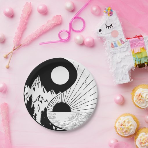 Zen Yin Yang Black White Paper Plates | Zazzle