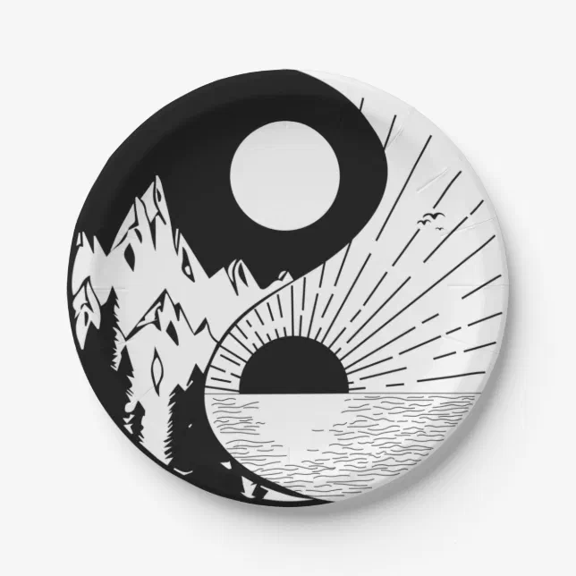 Zen Yin Yang Black White Paper Plates | Zazzle